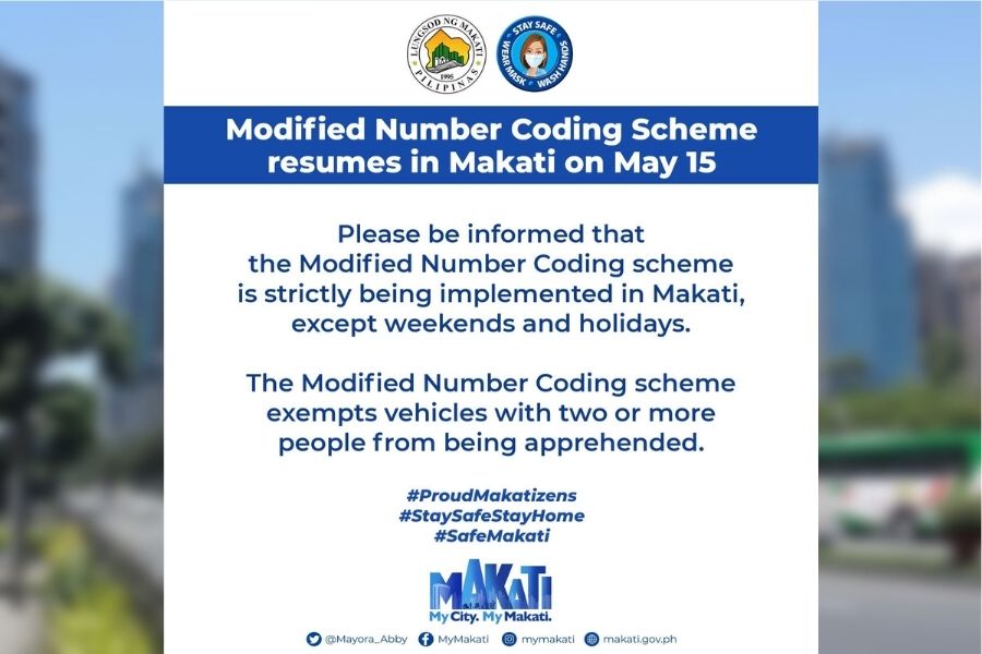 Makati City resumes implementation of modified number coding scheme Makati City resumes implementation of modified number coding scheme