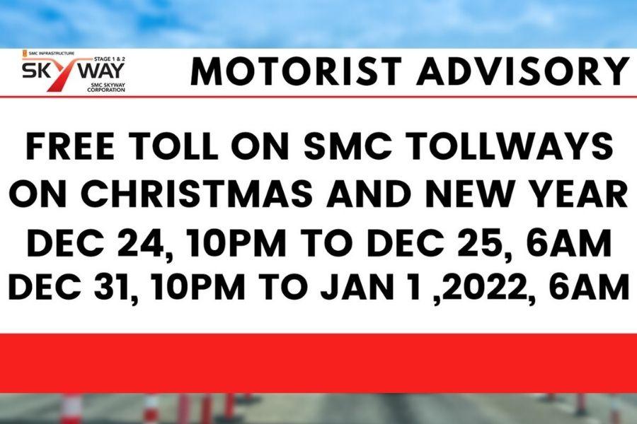 SMC to waive toll fees on Christmas, New Year