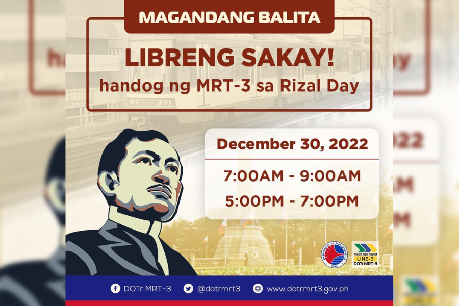 MRT, LRT-2 to offer free rides on Rizal Day