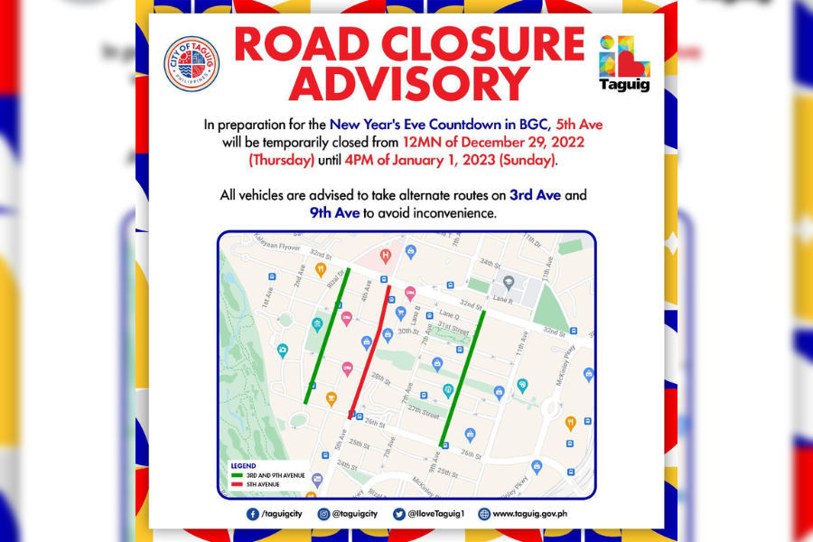 5th Avenue in BGC closed for New Year’s Eve Countdown