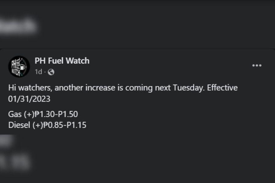 Third straight fuel price hike looms week of January 31