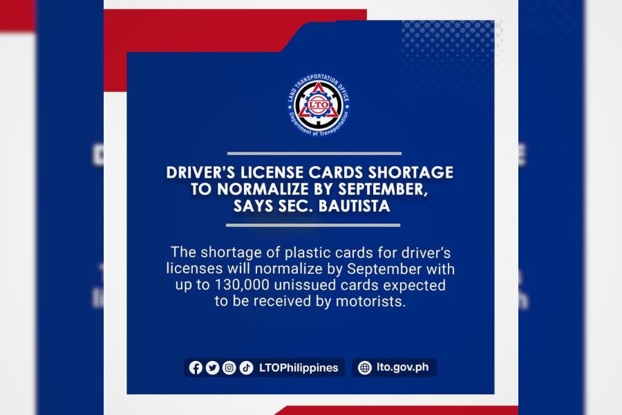 Driver’s license cards shortage to normalize by September, DOTr says