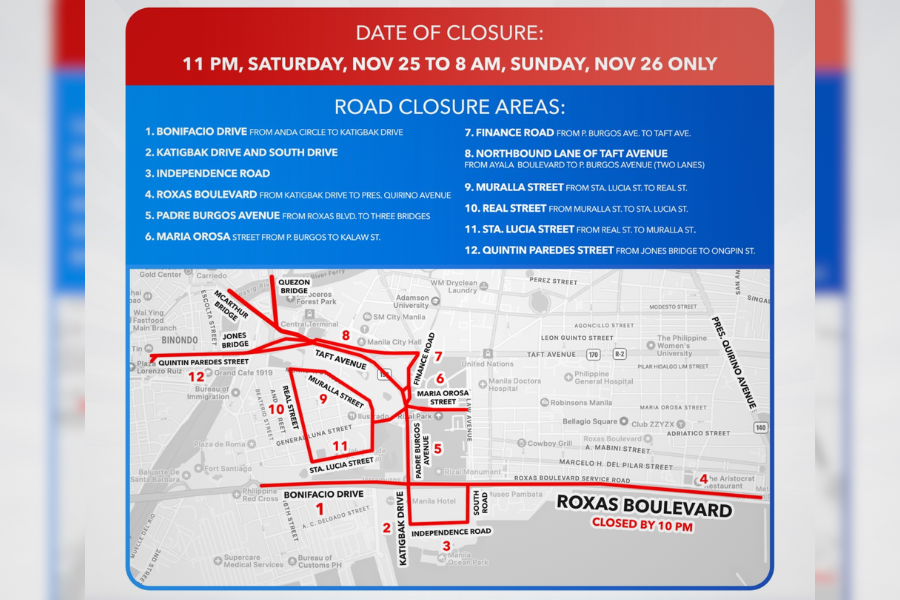 Several roads in Manila City to close for marathon event this weekend