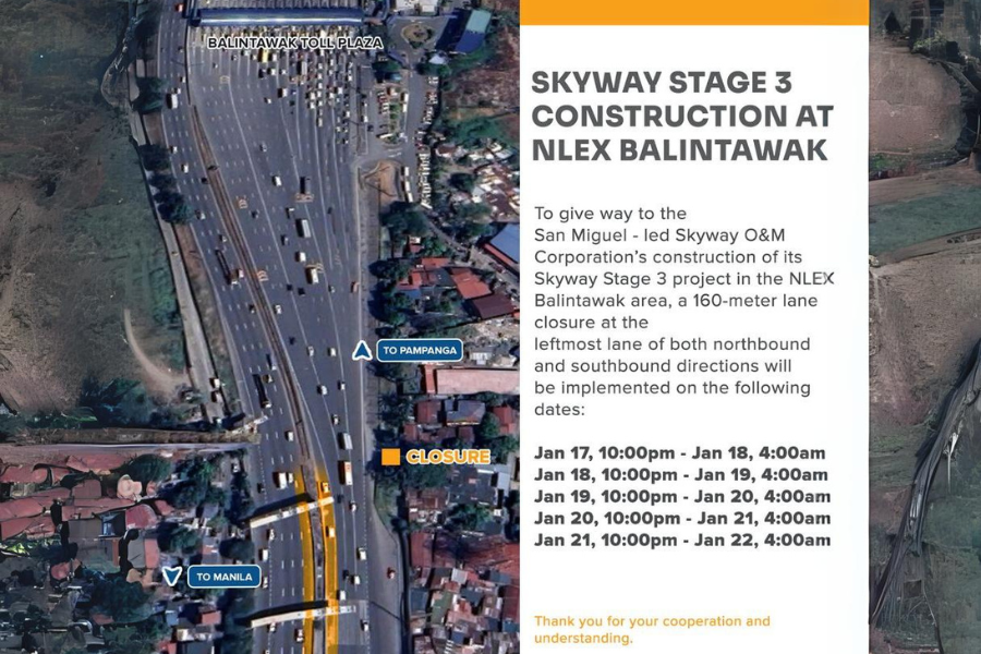 Parts of NLEX Balintawak to be partially closed for Skyway Stage 3 works