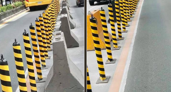 MMDA puts up steel bollards along EDSA bus lane